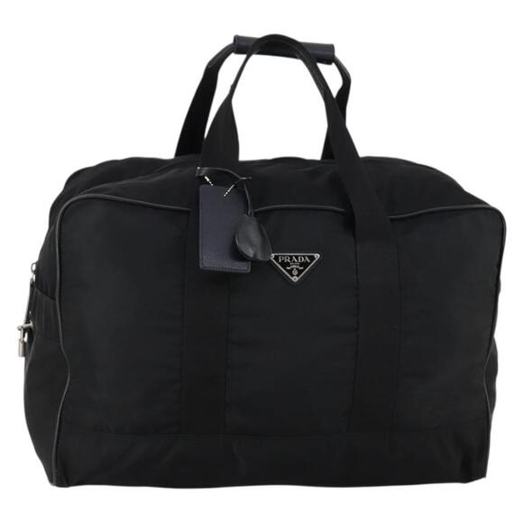 Prada | Bags | Prada Boston Bag Nylon Black Silver Auth 44179 | Poshmark